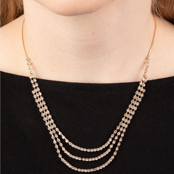 Jewelry | Nwt Gold Diamond Rhinestone 3 Tier Chain Necklace Earrings ...